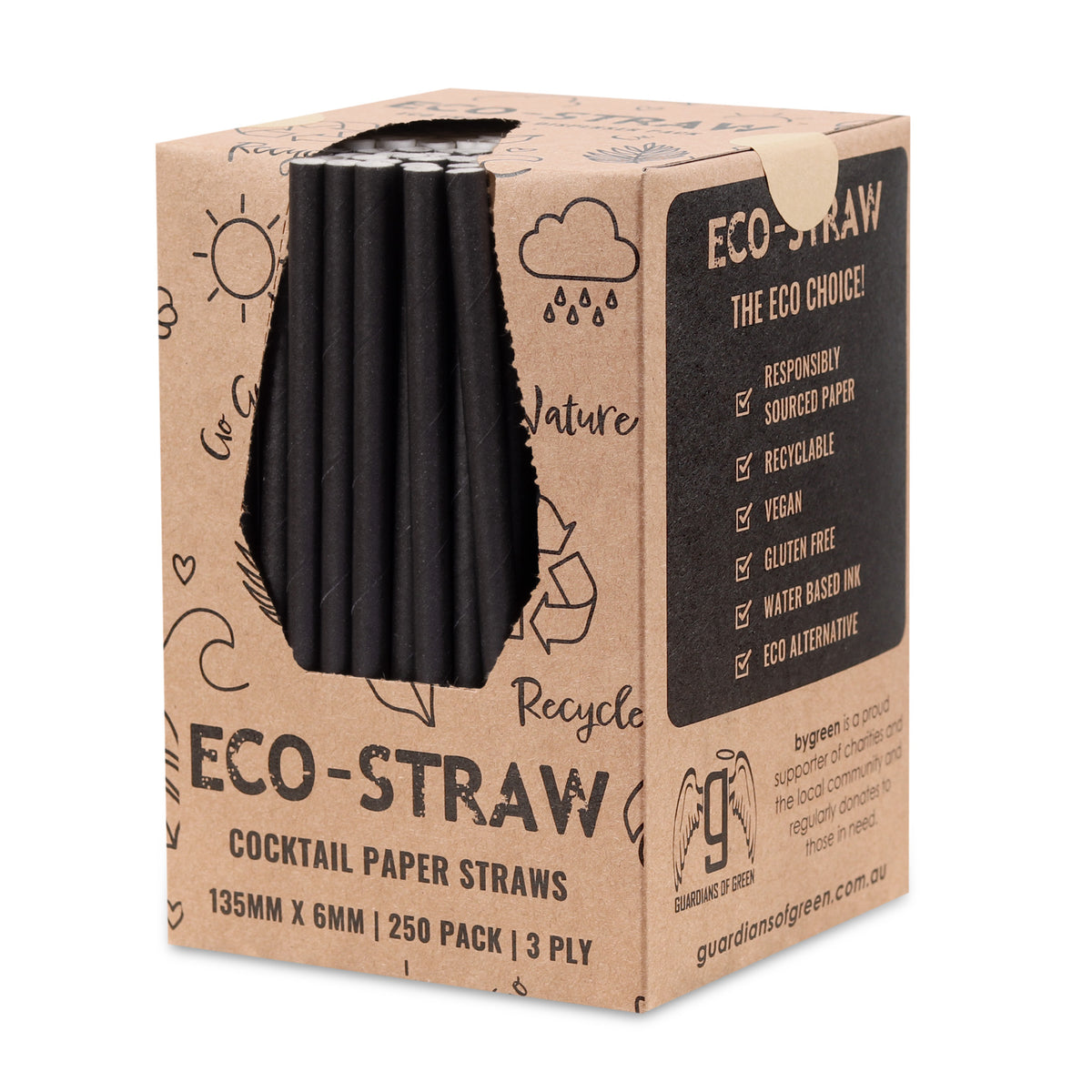 ECO STRAWS - COCKTAIL - PAPER STRAW - 3 PLY - BLACK – Bygreen