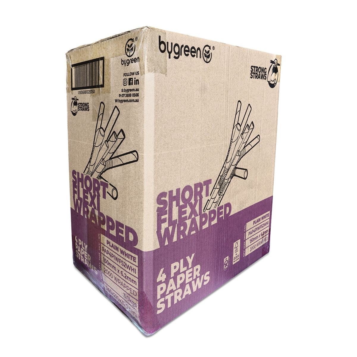 STRONG STRAWS - 4 PLY SHORT FLEXI PAPER STRAW WRAPPED - WHITE – Bygreen