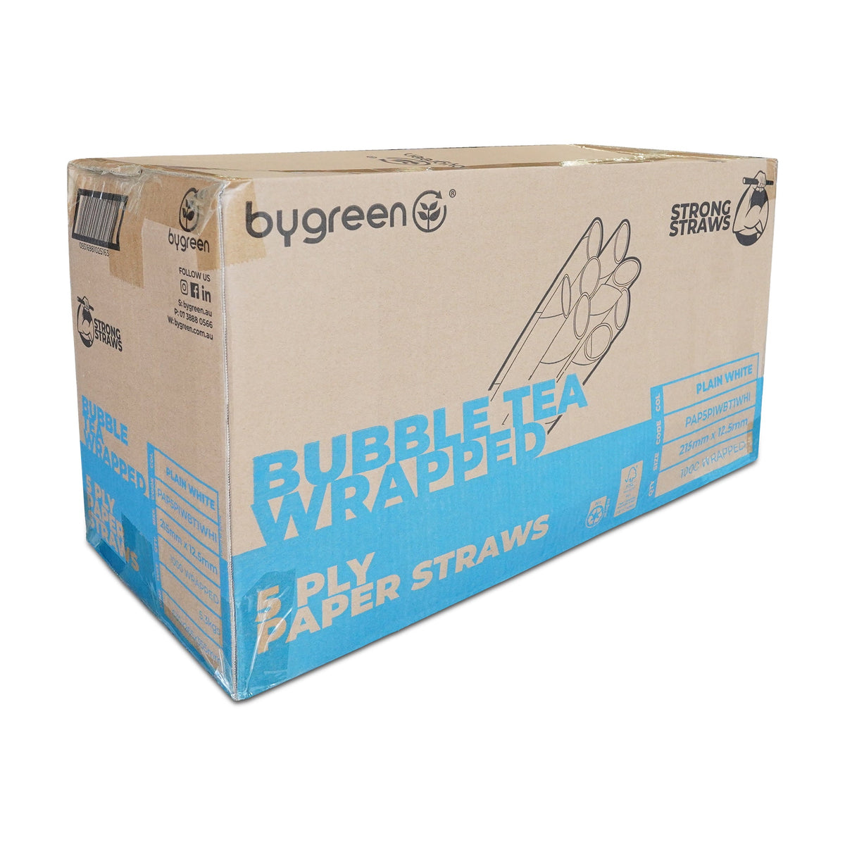 STRONG STRAWS - 5 PLY BUBBLE TEA PAPER STRAW WRAPPED - WHITE – Bygreen