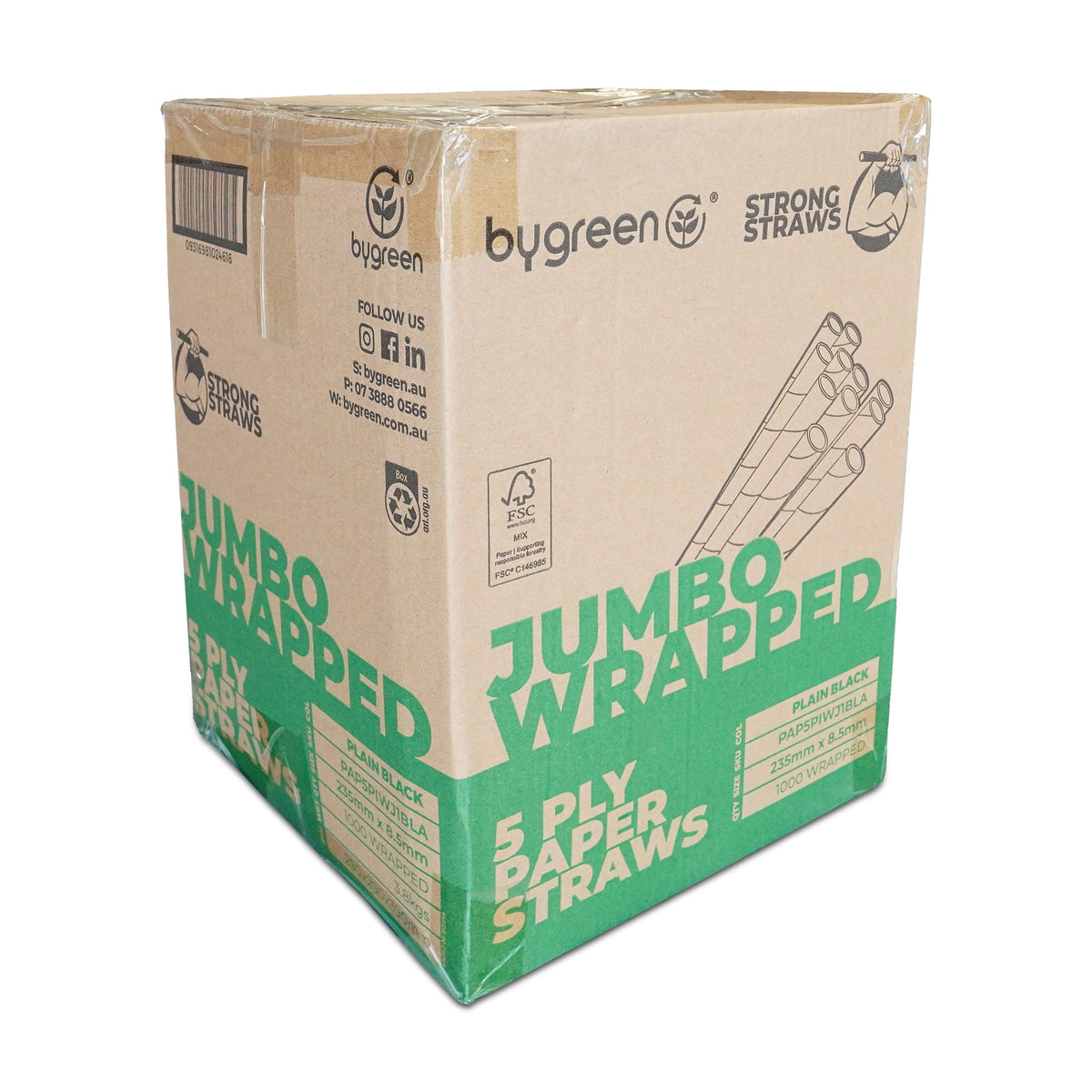 STRONG STRAWS - 5 PLY JUMBO PAPER STRAW WRAPPED - BLACK – Bygreen